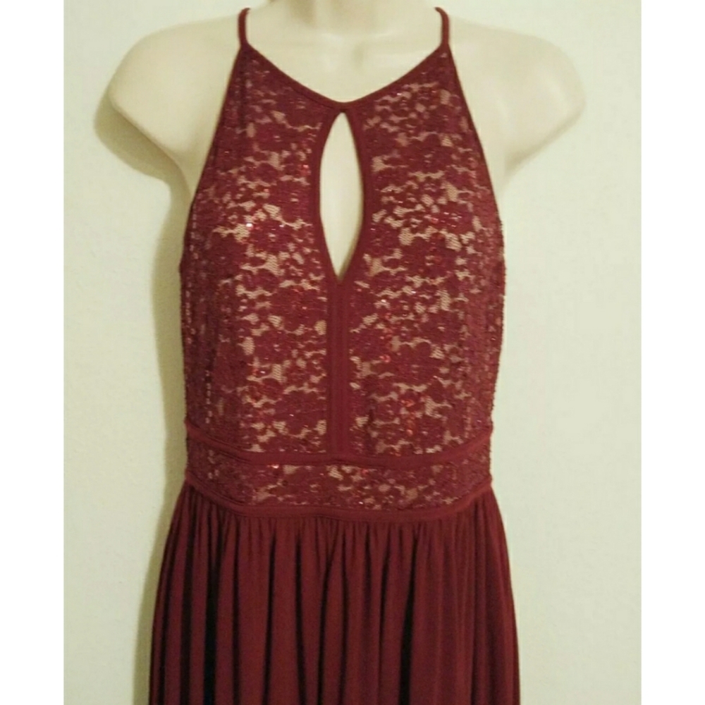 Burgundy Lace Formal Gown Keyhole Prom Dress Mint - Gem